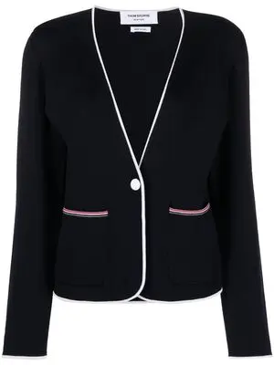 Thom Browne Contrasting-trim Collarless Jacket - Blue