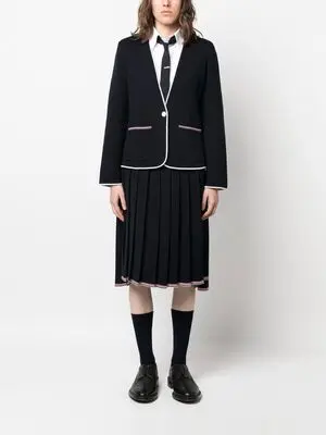 Thom Browne Contrasting-trim Collarless Jacket - Blue