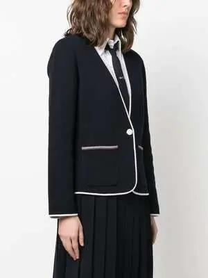 Thom Browne Contrasting-trim Collarless Jacket - Blue