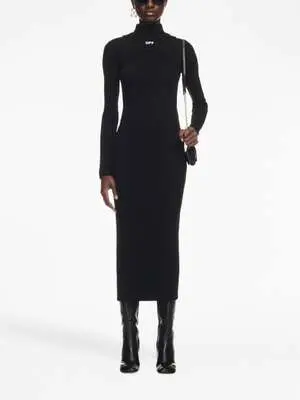 Off-White Ribbed Turtleneck Midi Dress - Black