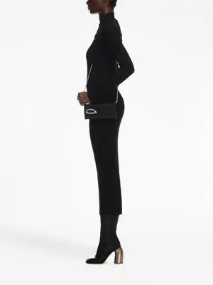 Off-White Ribbed Turtleneck Midi Dress - Black