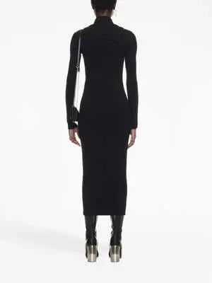 Off-White Ribbed Turtleneck Midi Dress - Black