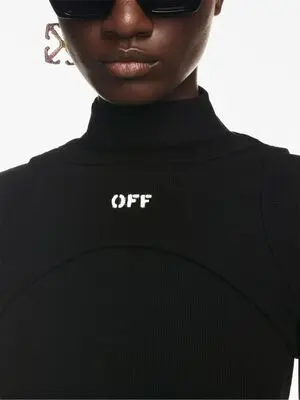 Off-White Ribbed Turtleneck Midi Dress - Black