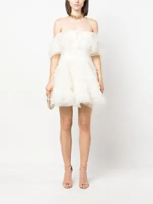 ANA RADU Off-shoulder Organza Mini Dress - White