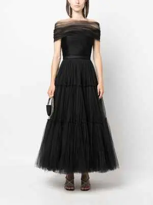 ANA RADU Off-shoulder Tulle Maxi Dress - Black