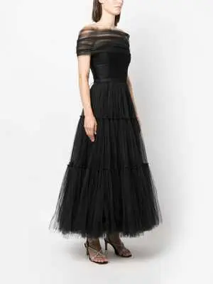 ANA RADU Off-shoulder Tulle Maxi Dress - Black