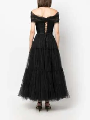 ANA RADU Off-shoulder Tulle Maxi Dress - Black