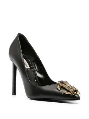Roberto Cavalli Mirror Snake Leather Pumps - Black