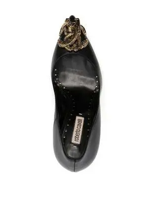 Roberto Cavalli Mirror Snake Leather Pumps - Black