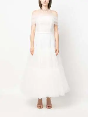 ANA RADU Off-shoulder Fluted Maxi Dress - White