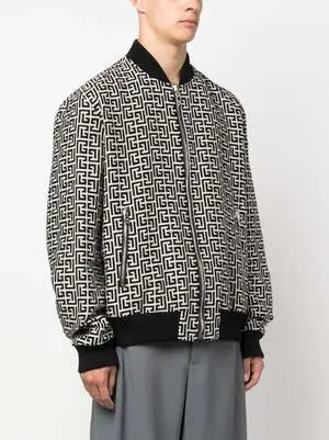 Balmain Monogram-pattern Reversible Bomber Jacket