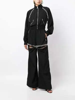 AREA Crystal-embellished Wide-leg Trousers - Black