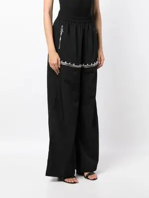 AREA Crystal-embellished Wide-leg Trousers - Black