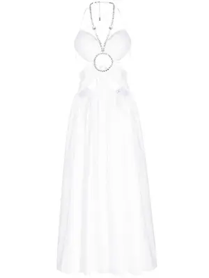 AREA Cut-out Crystal-embellished Midi Dress - White