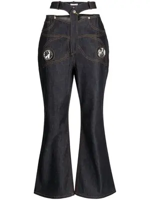 AREA Butterfly Cut-out Flared Jeans - Blue
