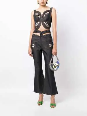 AREA Butterfly Cut-out Flared Jeans