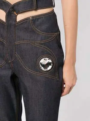 AREA Butterfly Cut-out Flared Jeans