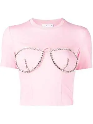 AREA Crystal-embellished Bustier T-shirt - Pink