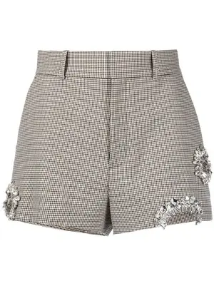 AREA Houndstooth-pattern Wool Mini Shorts - Brown