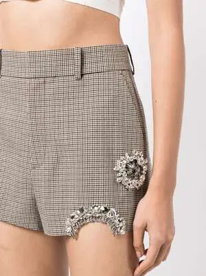 AREA Houndstooth-pattern Wool Mini Shorts