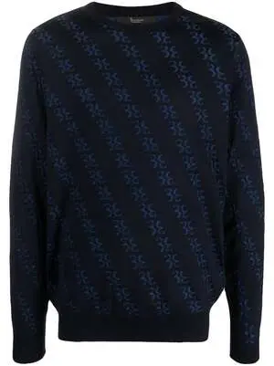 BILLIONAIRE Monogram-jacquard Knitted Jumper - Blue
