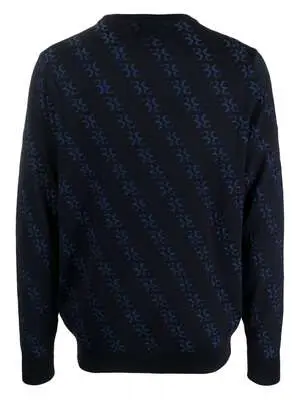 BILLIONAIRE Monogram-jacquard Knitted Jumper - Blue
