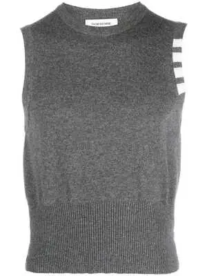 Thom Browne Stripe-detail Knit Vest - Grey