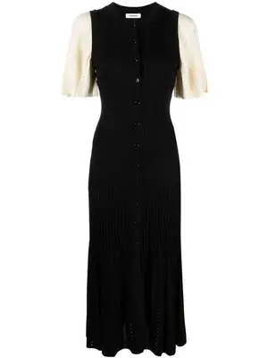 Sandro Ribbed-knit Button-up Midi Dress