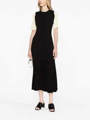 Sandro Ribbed-knit Button-up Midi Dress