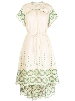 Zimmermann Raie Embroidered Midi Dress - Neutrals