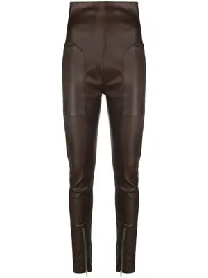 Rick Owens Skinny-cut Panelled Leather Trousers - Brown