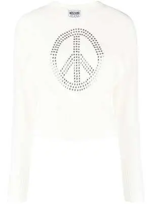Moschino Studded Peace Sign Wool-blend Jumper - White