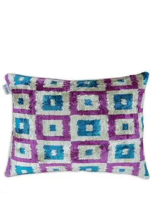LES-OTTOMANS Geometric-print Velvet Cushion - Blue