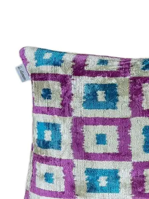 LES-OTTOMANS Geometric-print Velvet Cushion - Blue