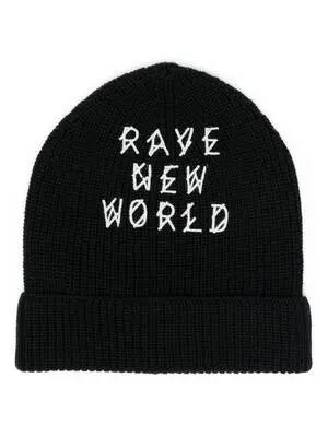 44 LABEL GROUP Logo-print Ribbed-knit Beanie - Black