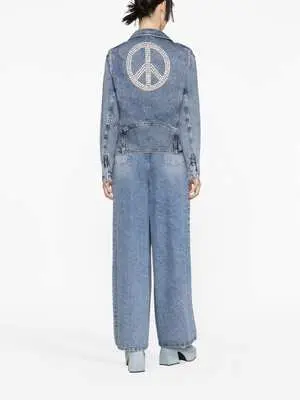 Moschino Crystal-embellished Denim Biker Jacket