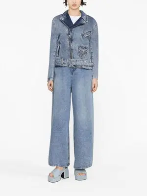 Moschino Crystal-embellished Denim Biker Jacket