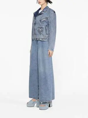 Moschino Crystal-embellished Denim Biker Jacket