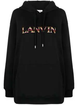 LANVIN Logo-embroidered Hoodie - Black