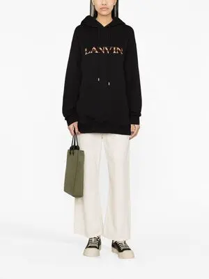 LANVIN Logo-embroidered Hoodie - Black