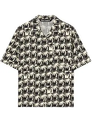 Palm Angels Palm-tree Print Bowling Shirt - Black