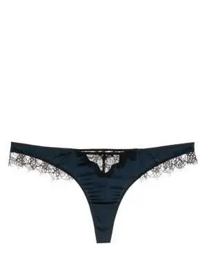 Kiki De Montparnasse Lace Inset Silk Thong - Blue