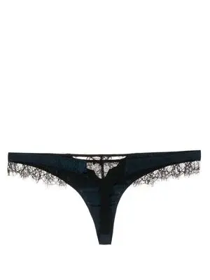 Kiki De Montparnasse Lace Inset Silk Thong - Blue