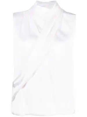 Giorgio Armani Sleeveless Gathered Silk Top White