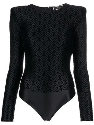 Elisabetta Franchi Logo-jacquard Long-sleeve Bodysuit - Black