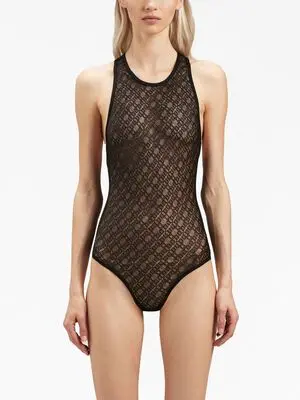 Palm Angels Sheer Lace Logo Racerback Bodysuit