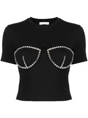 AREA Bustier-style Embellished T-shirt - Black