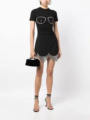 AREA Bustier-style Embellished T-shirt - Black