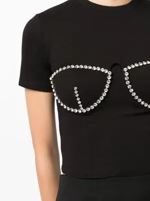 AREA Bustier-style Embellished T-shirt - Black