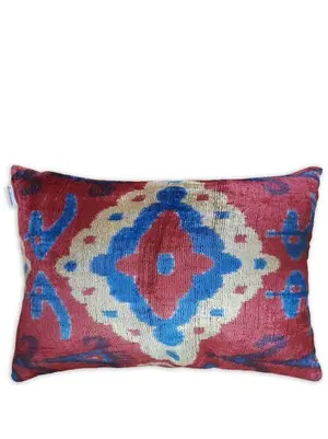 LES-OTTOMANS Ikat-print Velvet Cushion - Red